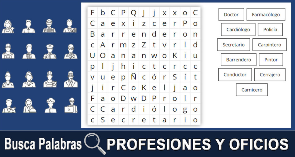 Profesiones y Oficios | Juego Busca Palabra - Sopa de letras